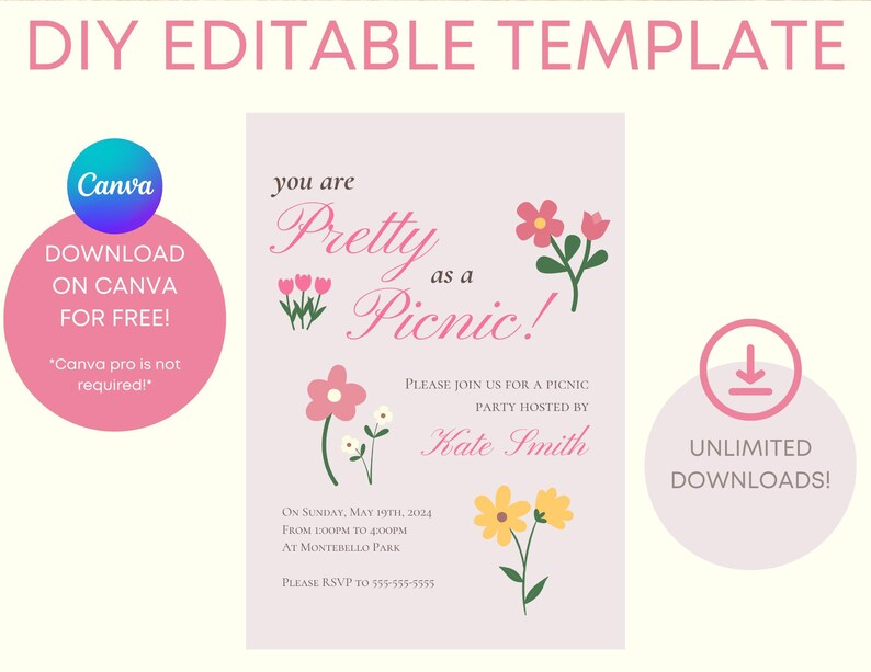 Pretty Picnic Digital Invitations - Etsy