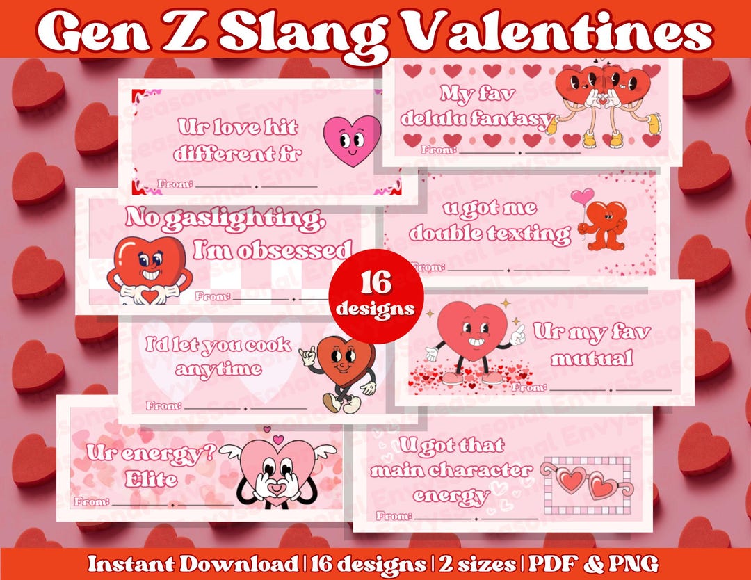 Gen Z Slang Meme Valentine's Printable Card PDF PNG Groovy Classroom ...