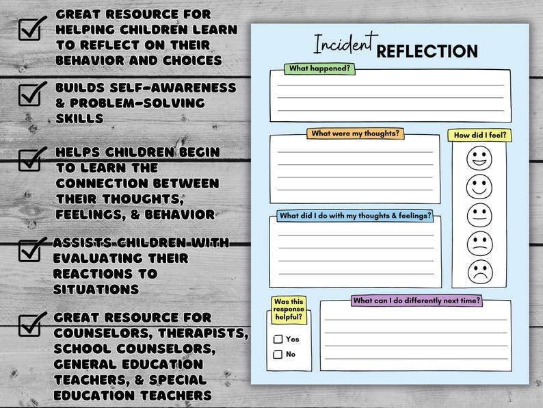 Incident Reflection Sheet for Kids: Behavior Management Resource - Etsy