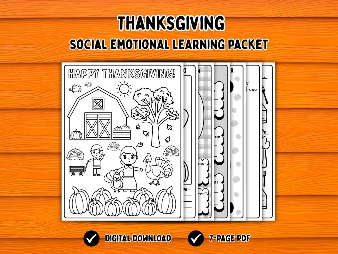 Thanksgiving Social Emotional Learning Worksheet Packet for Kids - Etsy