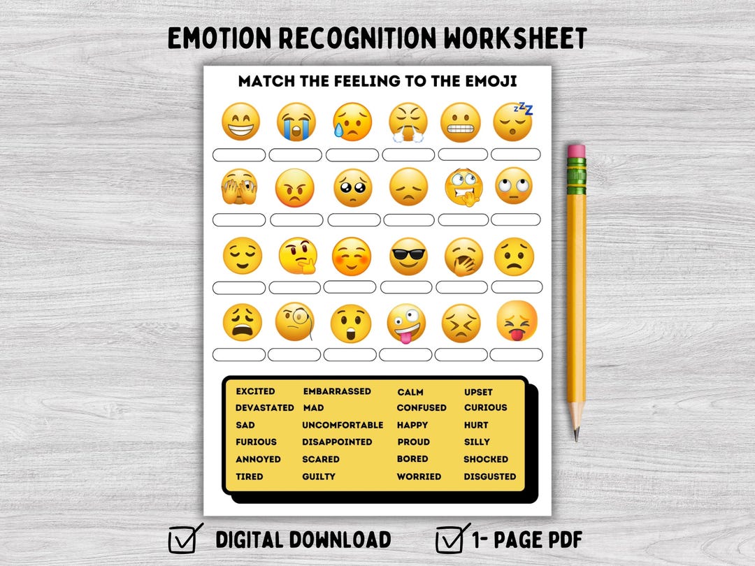 Emotion Recognition Worksheet for Kids: Match the Feeling to the Emoji ...