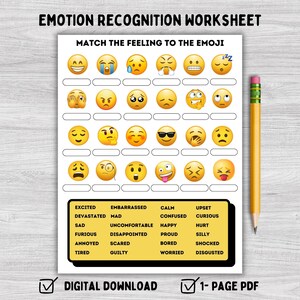Emotion Recognition Worksheet for Kids: Match the Feeling to the Emoji ...