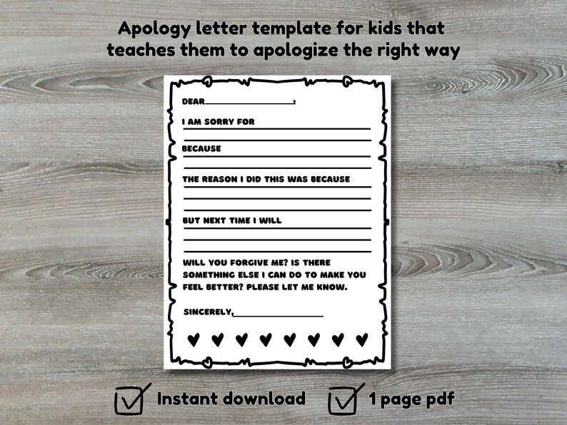 Apology Letter Worksheet for Kids - Etsy