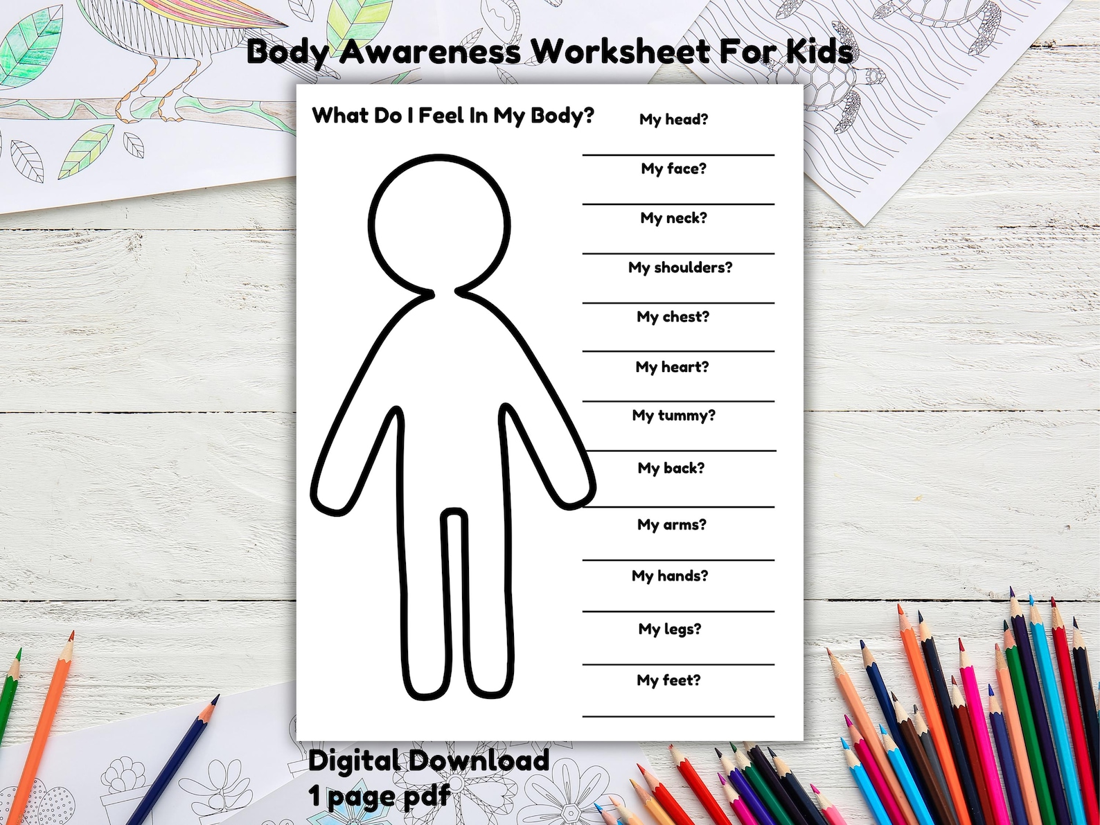 Body & Emotion Awareness Resource Worksheet for Kids: What Do I Feel in ...