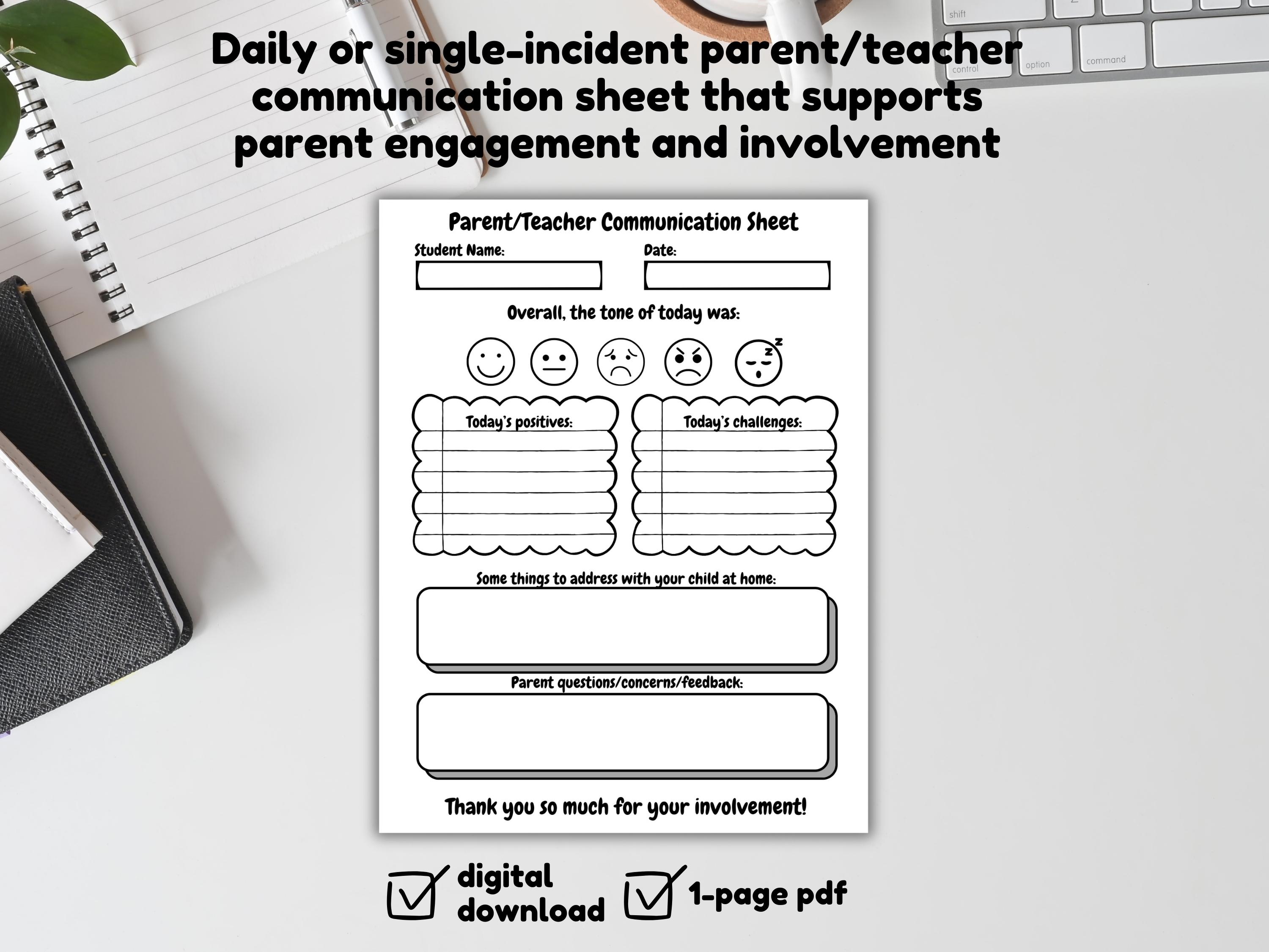 Parent/teacher Communication Sheet: Behavior Management Form Teachers ...