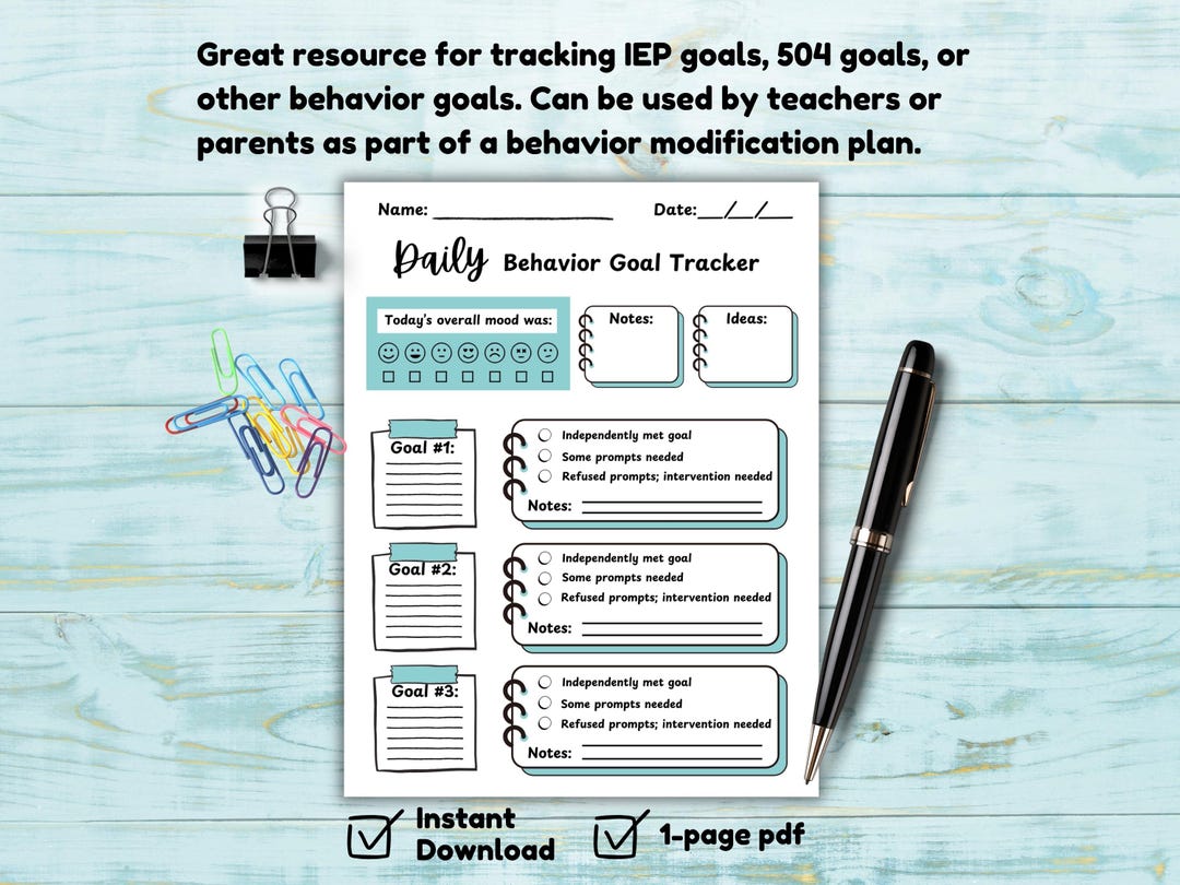 Behavior Goal Tracking Sheet: Daily Tracking Sheet for IEP or Behavior ...