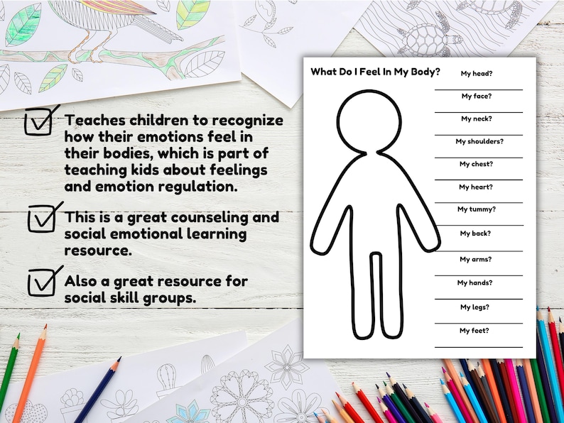 Body & Emotion Awareness Resource Worksheet for Kids: What Do I Feel in ...