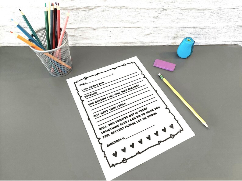 Apology Letter Worksheet for Kids - Etsy