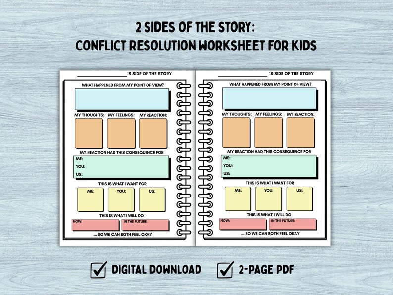 Conflict Resolution Worksheet for Kids: 2 Sides of the Story - Etsy
