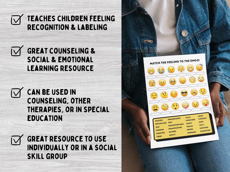 Emotion Recognition Worksheet for Kids: Match the Feeling to the Emoji ...