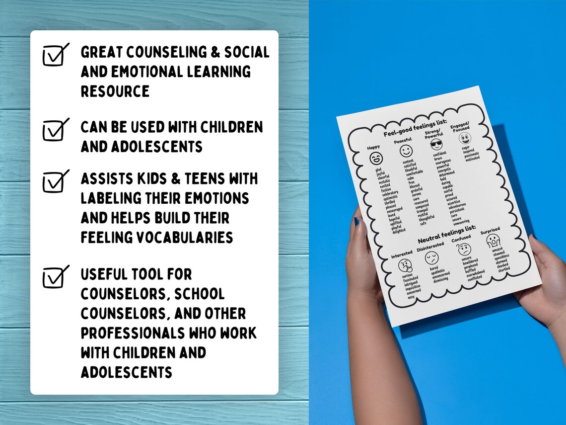 Feeling Vocabulary Handout: Lists of Emotions for Kids & Teens - Etsy