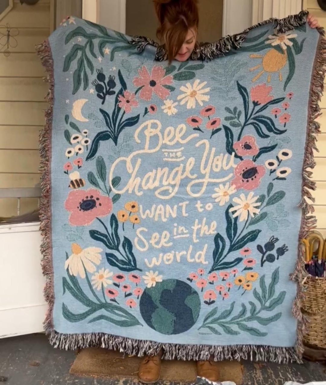 Bee the Change You Want to See in the World, Weaved Blanket 50" X 60 ...