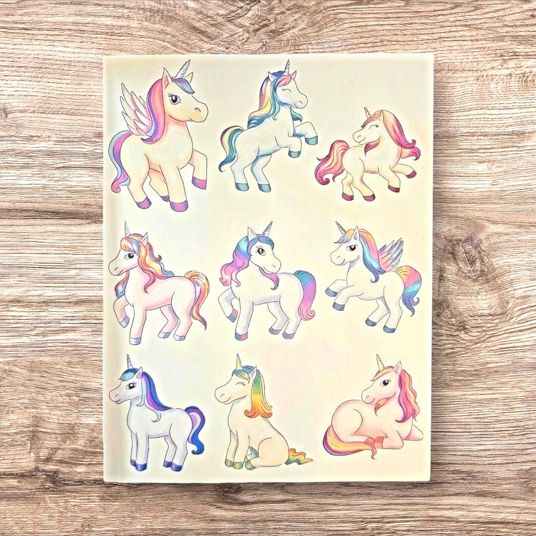 Sheet of 9 Magical Unicorn Stickers, Glossy Vinyl Stickers, Cute Pastel ...