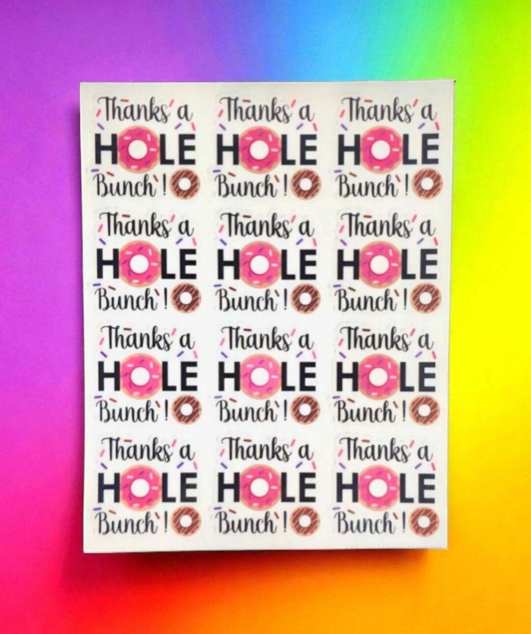 Donut Thank You Sticker Sheet: "thanks a Hole Bunch!" Laminated ...