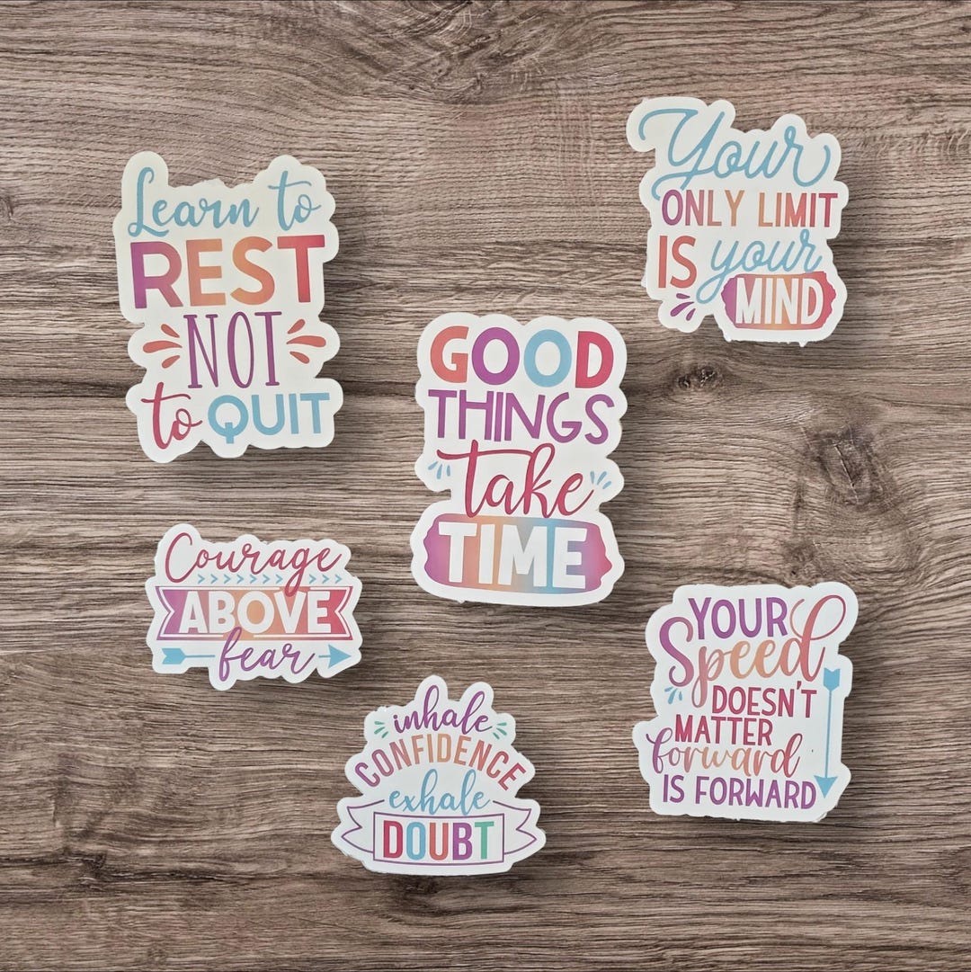 Set of 6 Motivational Sticker Pack, Inspirational Quotes, Water Bottle ...