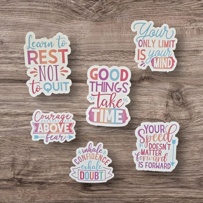 Set of 6 Motivational Sticker Pack, Inspirational Quotes, Water Bottle ...