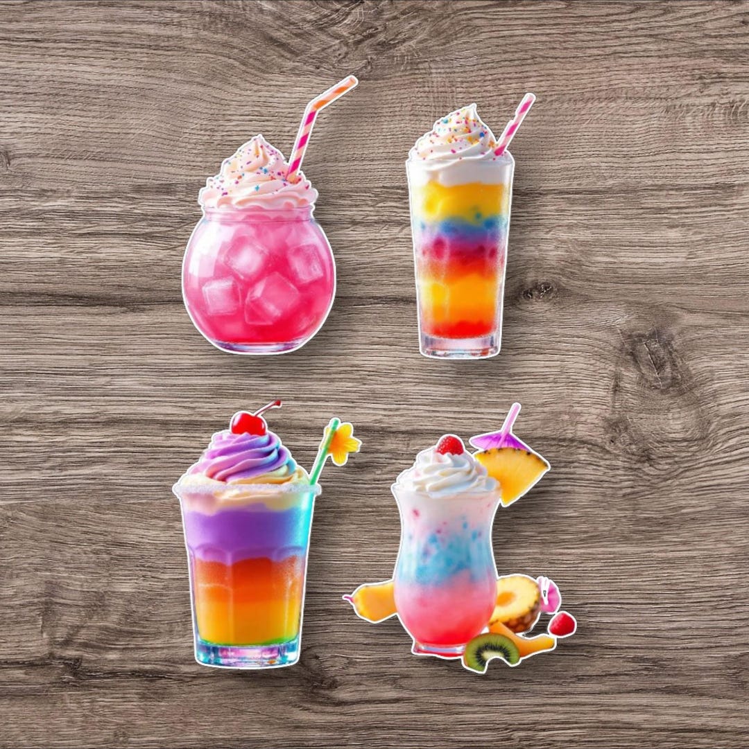 Vibrant Summer Drink Stickers Set - Holographic Rainbow Smoothie ...