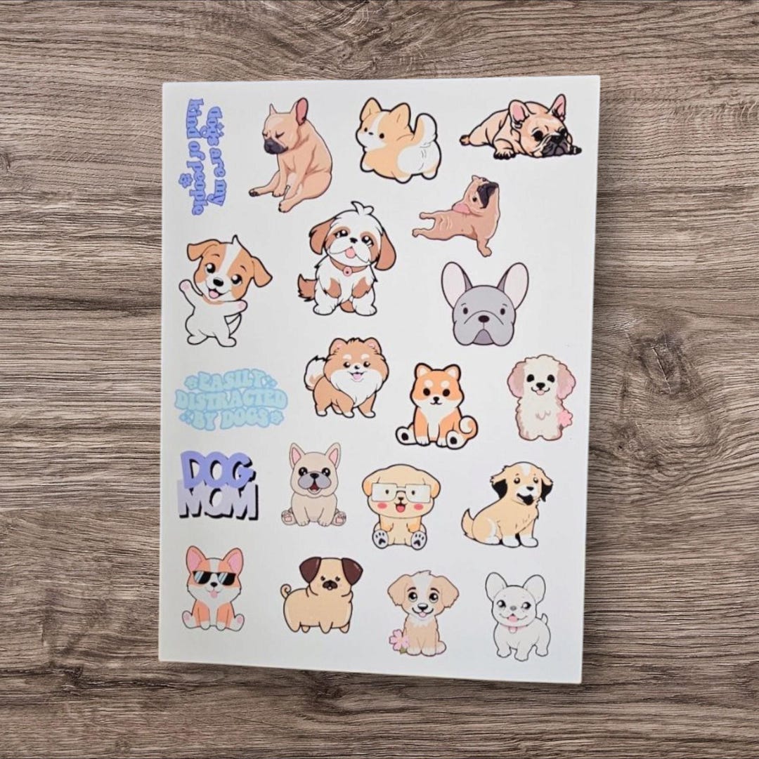 Sheet of 20 Cute Dog Stickers - 20pc, Vinyl Stickers, Planner Stickers ...