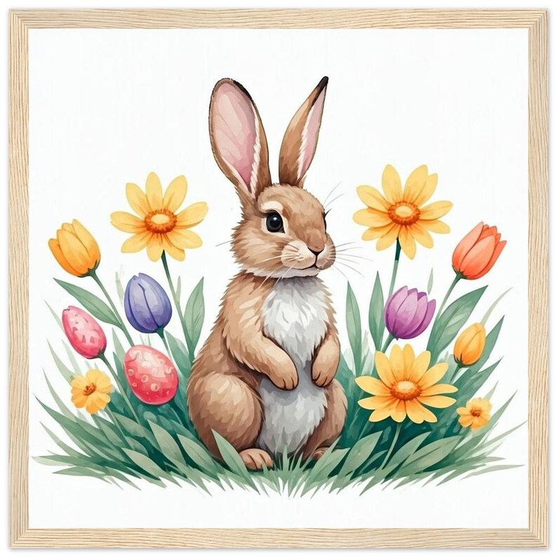 Easter Bunny Portrait Framed Poster - Springtime Floral Art - Ready to ...