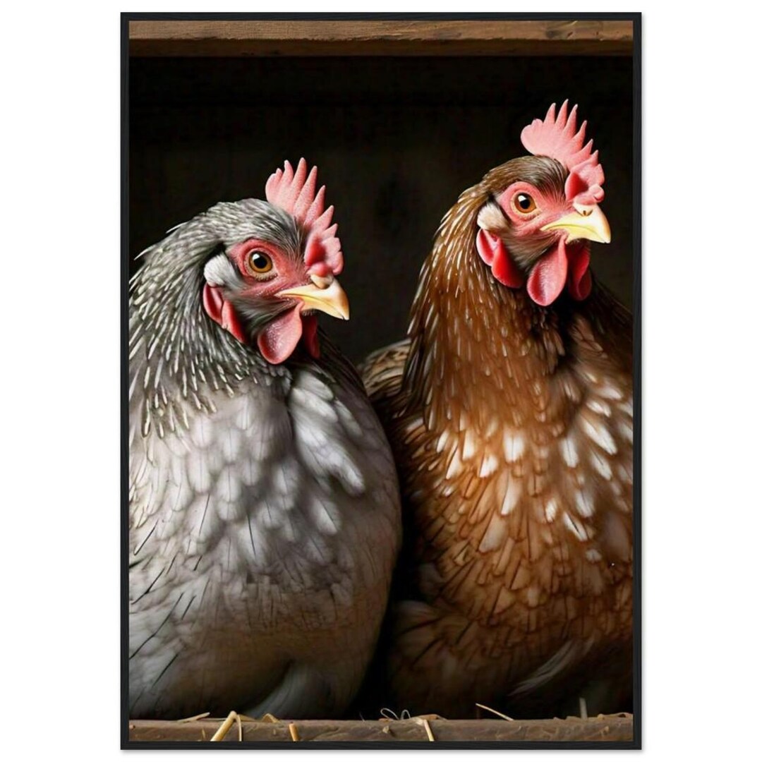 Two Chickens Hyper Realistic Museum-quality Matte Paper Wooden Framed ...