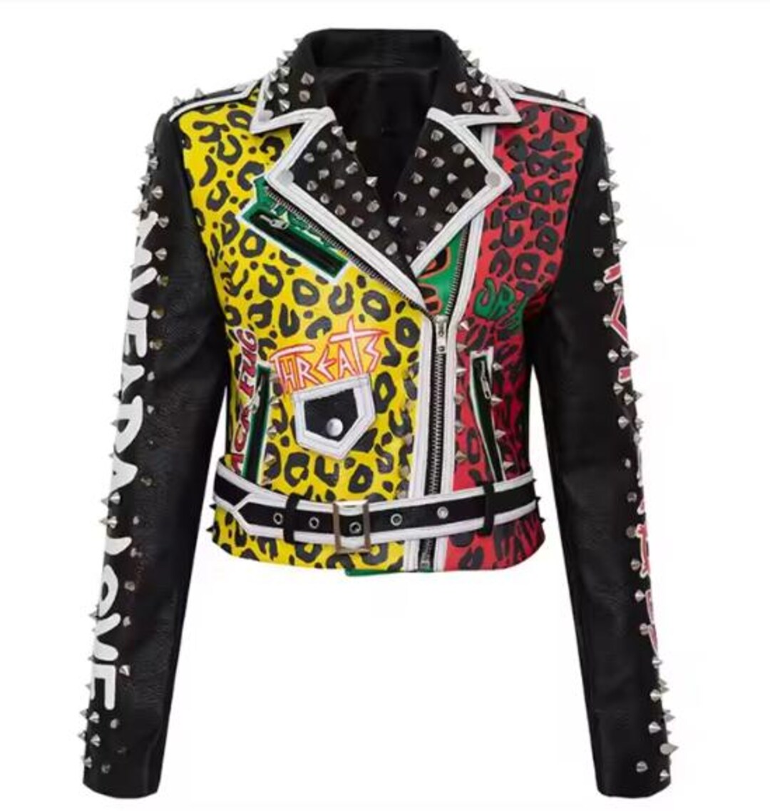 Men’s Black Leather Spiked Jacket – Punk Rock Motorcycle Biker Coat ...