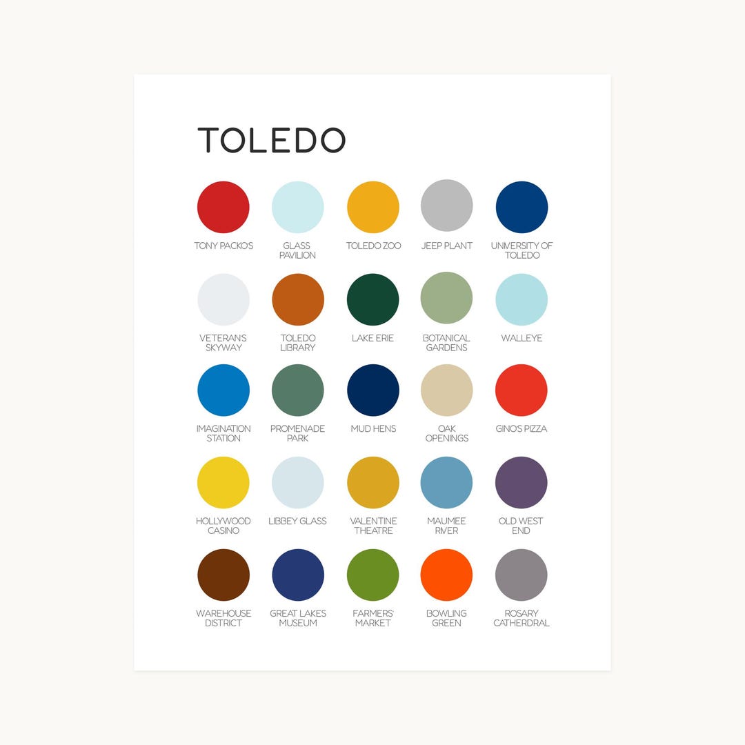 Toledo Ohio Color Palette Print - City Landmarks Wall Art - Modern ...