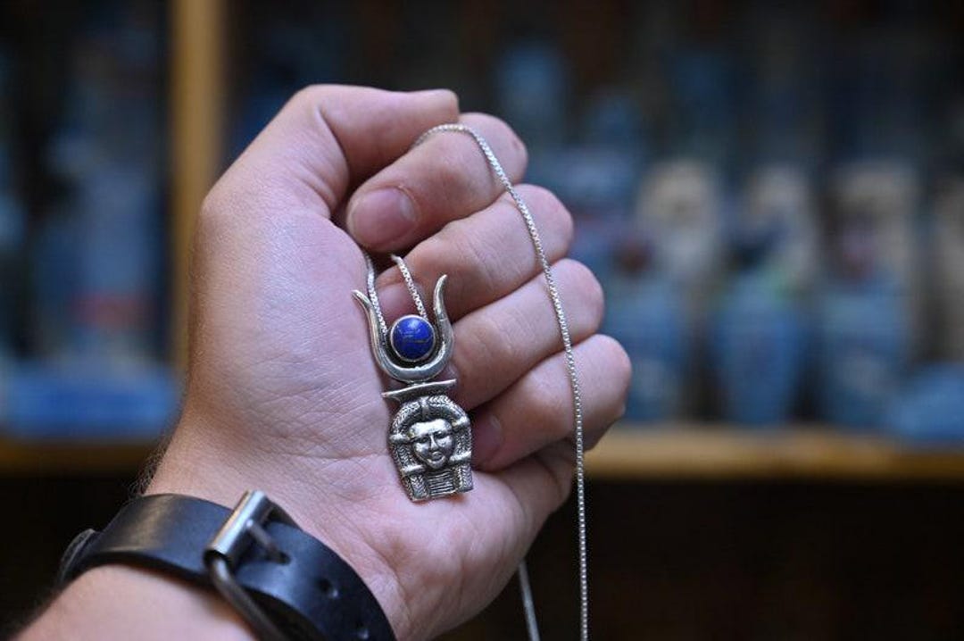 Hathor Mask as Amulet Cow Head Egyptian Hand-carved-real Silver Pendant ...
