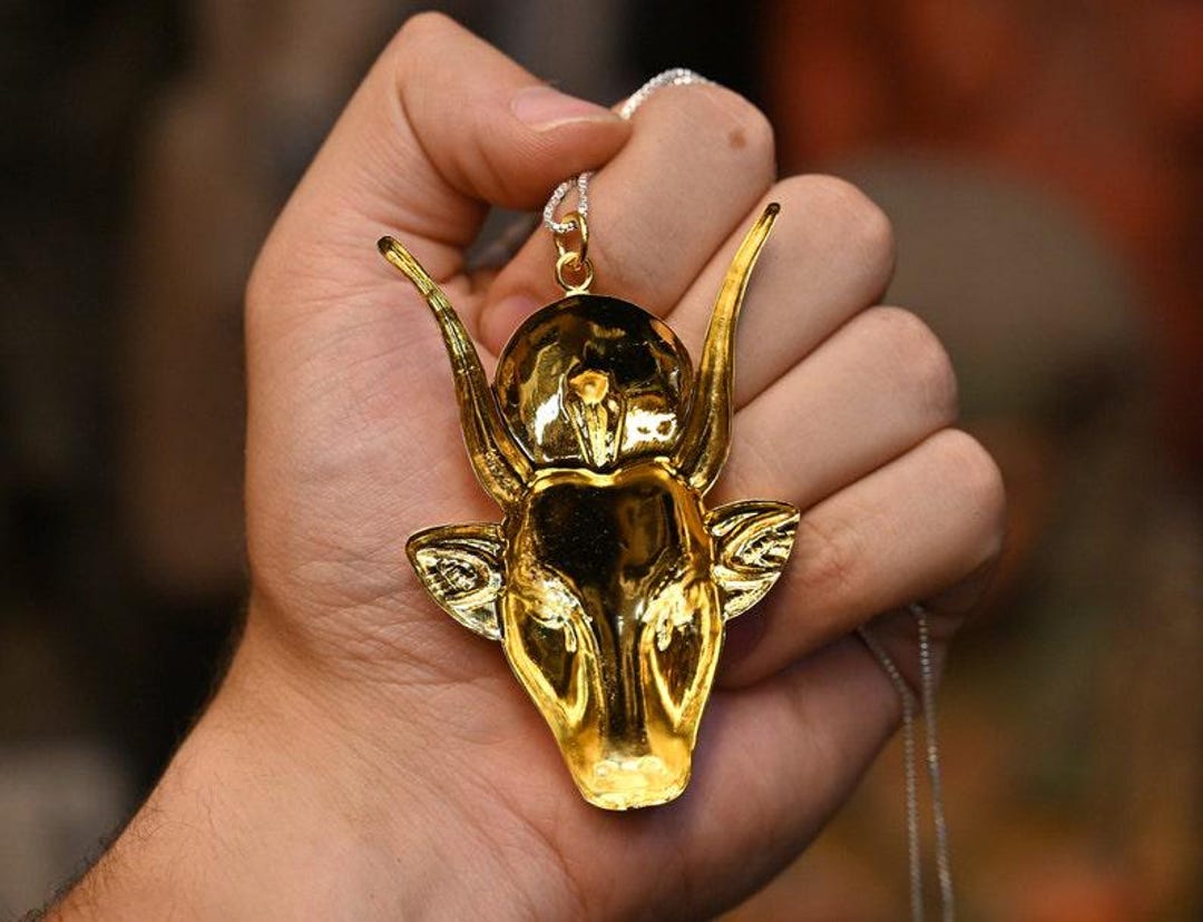 Hathor Mask as Amulet Cow Head Egyptian Hand-carved-real Silver Pendant ...