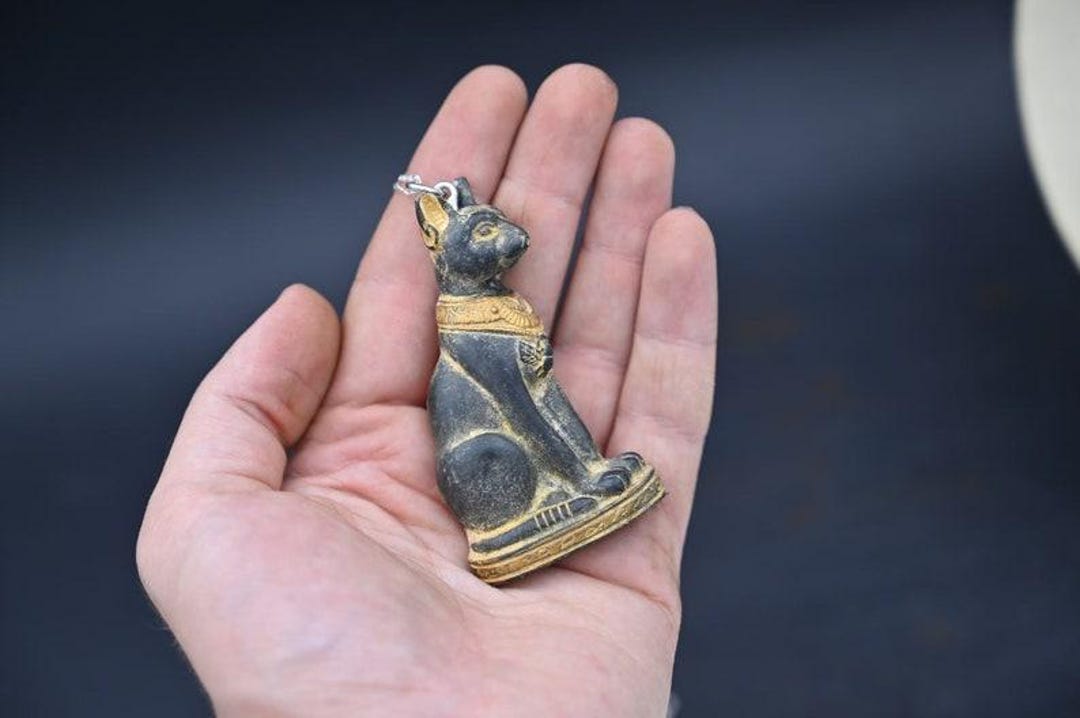Goddess Bastet Amulet - Egyptian Protection Pendant - Pharaonic Stone ...