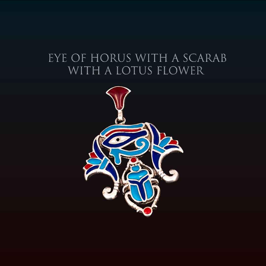Eye of Horus, Scarab and Lotus Flower Pendant Pharaonic Silver Jewelry ...