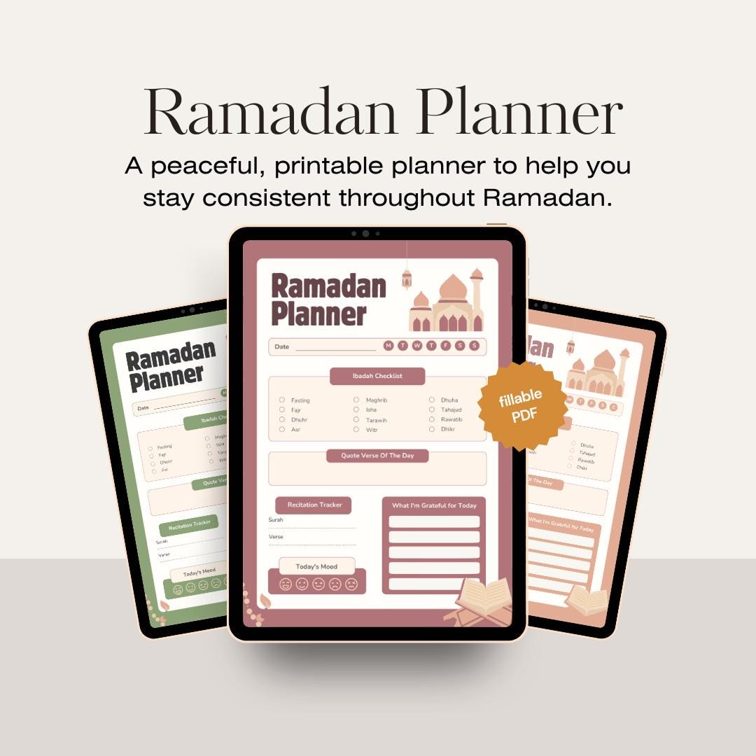 Ramadan Planner Printable PDF | Daily Ibadah Checklist | Salah & Quran ...