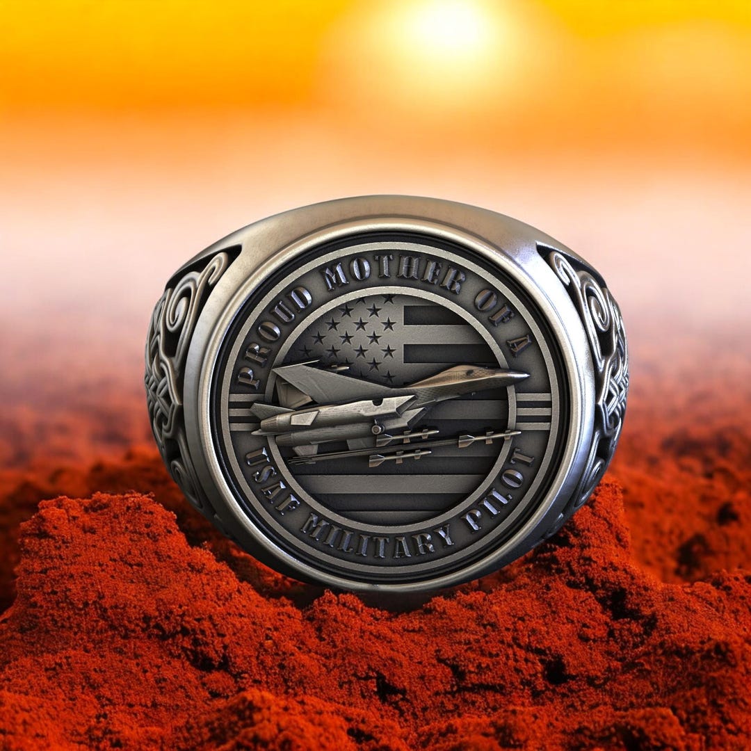 Proud Mother of a USAF Military Pilot Ring, 925 Sterling Silver ...
