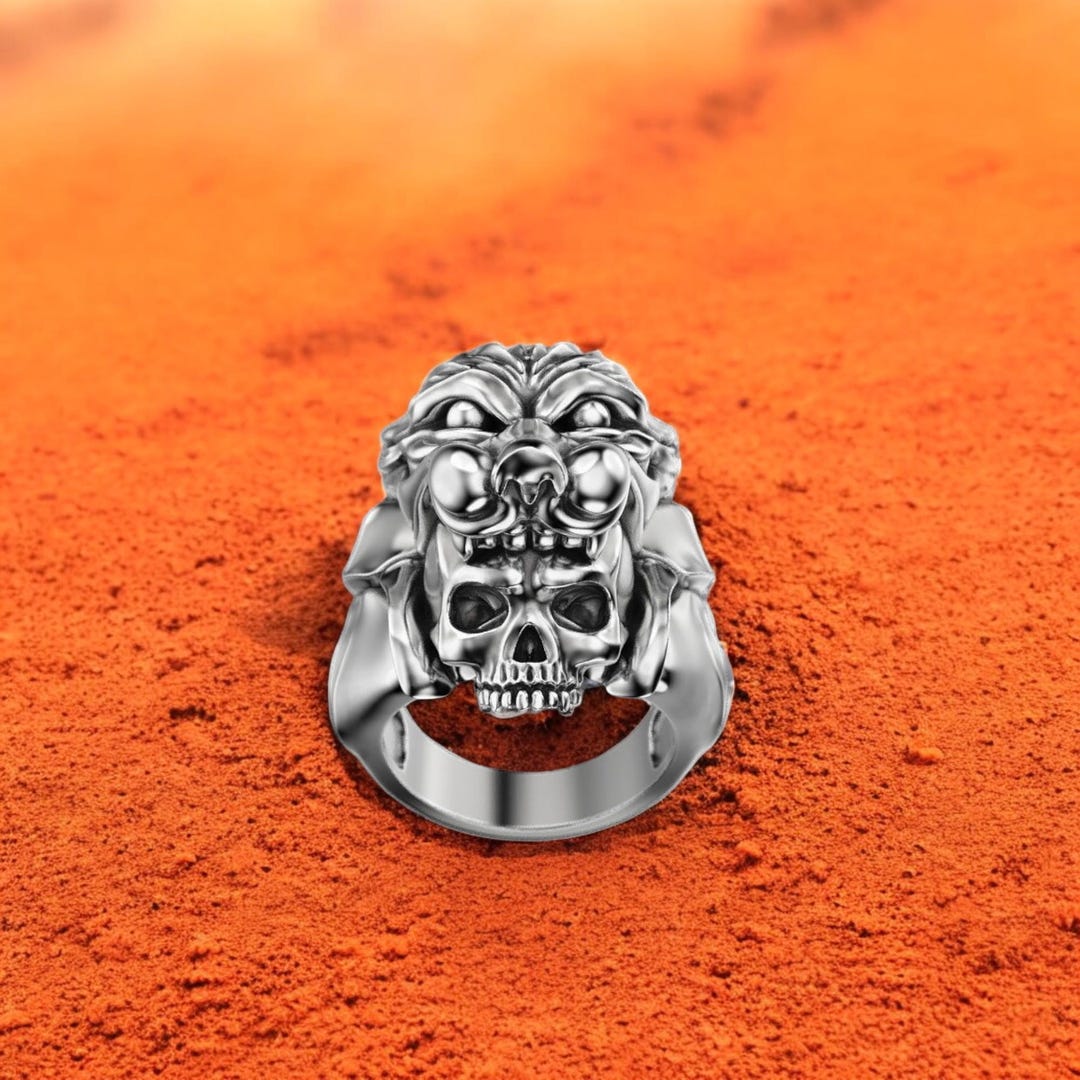 Bearded Skull Ring, 925 Sterling Silver Gothic Lion Skull Ring for Men ...