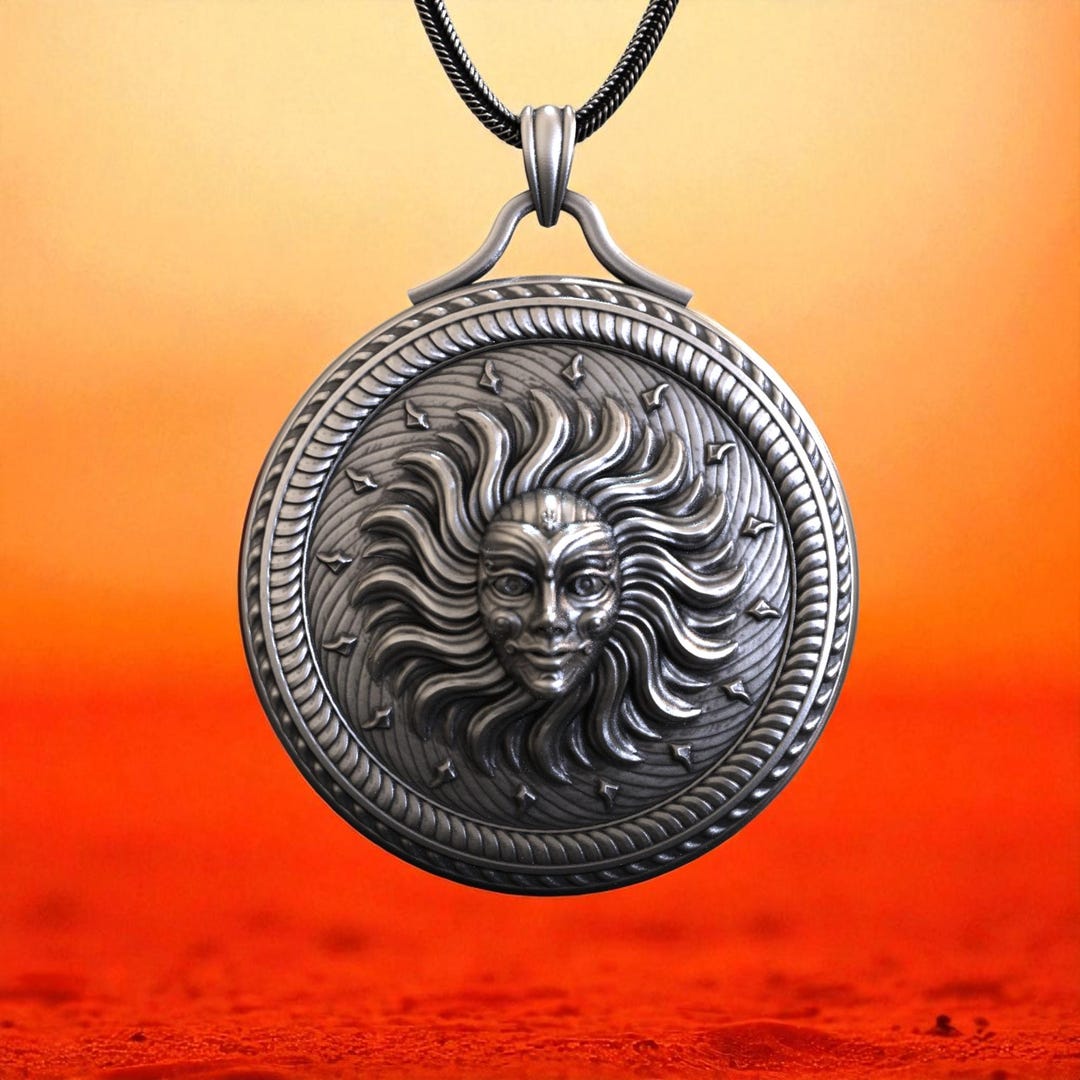 Sterling Silver Sun Face Pendant Necklace: Handmade Celestial Jewelry ...