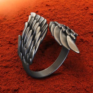 Angel Wing Ring, 925 Sterling Silver Wing Jewelry, Adjustable Feather ...