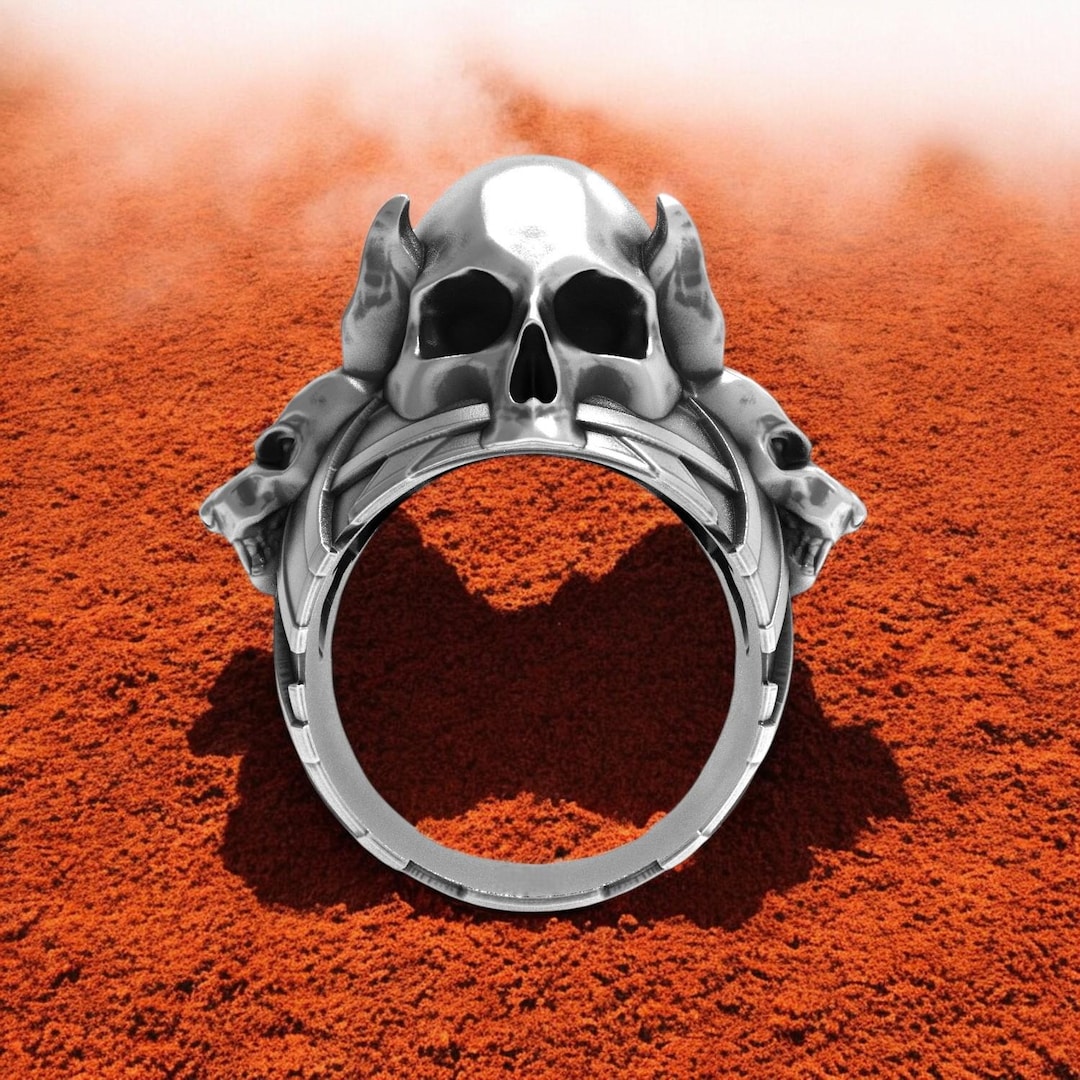 Demon Skull Ring, 925 Sterling Silver Gothic Biker Ring, Handmade Devil ...
