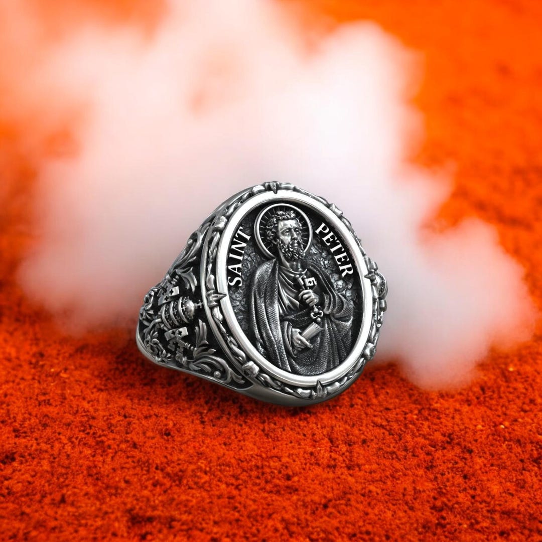 Saint Peter Sterling Silver Ring, 925 Religious Apostle Jewelry ...