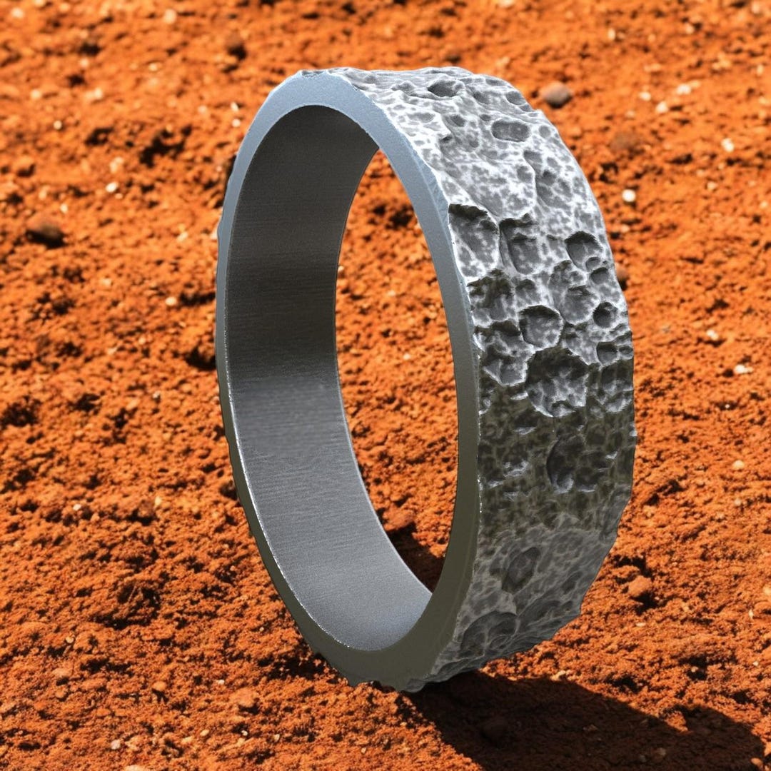 Meteorite Texture Silver Ring for Men Unique Handmade Rustic Wedding ...