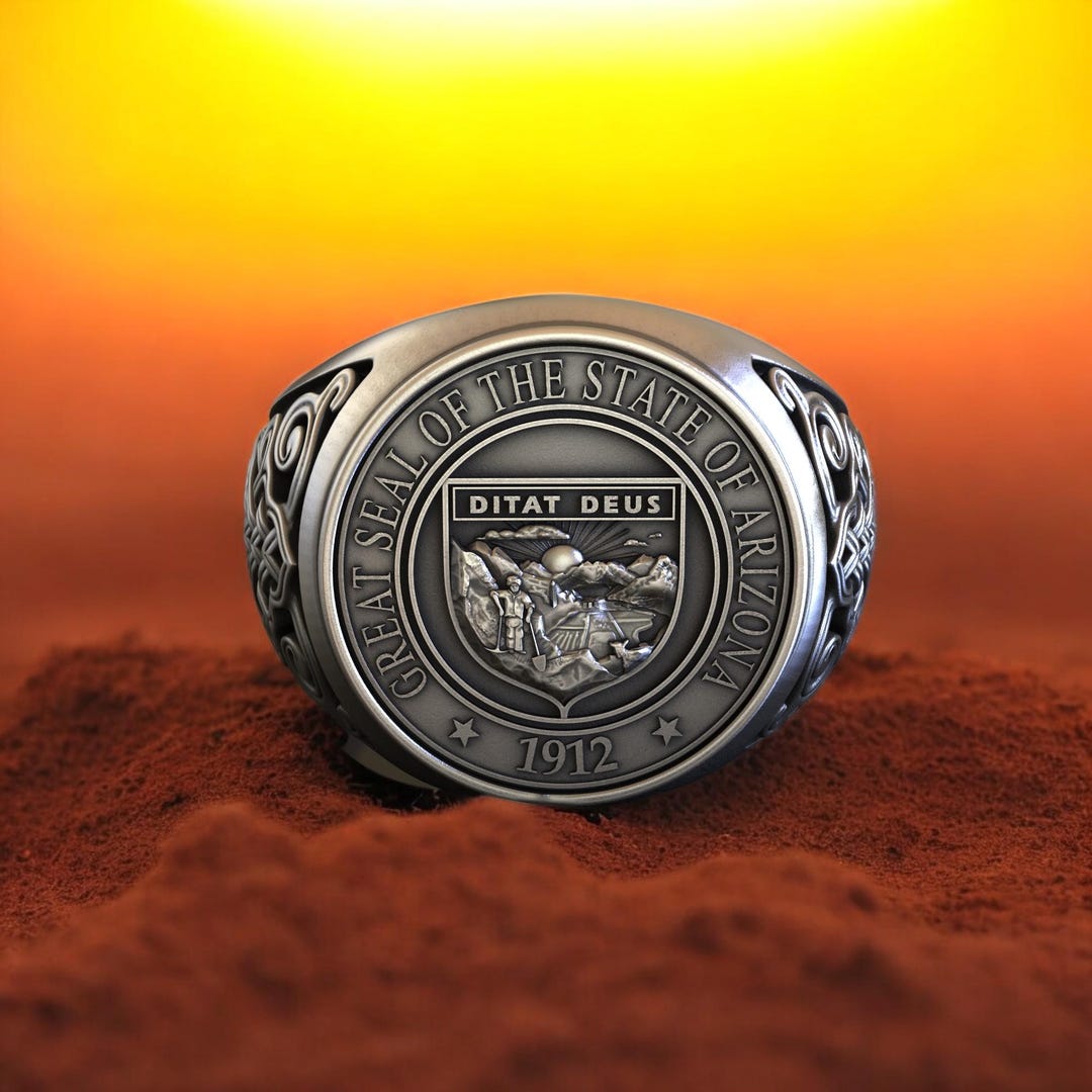 Sterling Silver Arizona State Seal Ring: Celtic Band, Ditat Deus - Etsy