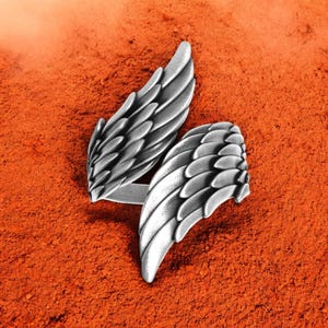 Angel Wing Ring, 925 Sterling Silver Wing Jewelry, Adjustable Feather ...