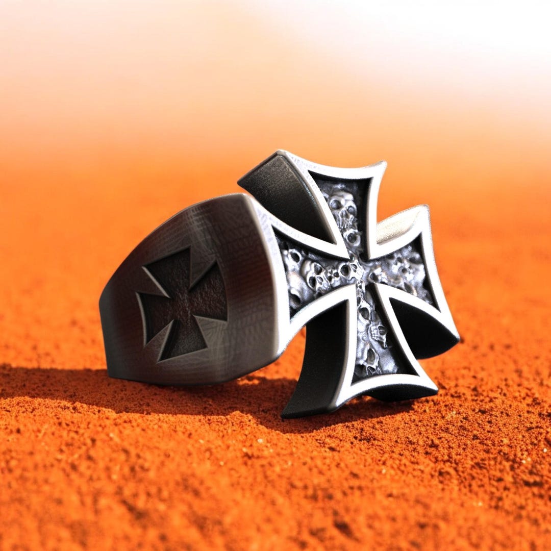 Iron Cross Skull Ring, 925 Sterling Silver Biker Ring, Handmade Gothic ...