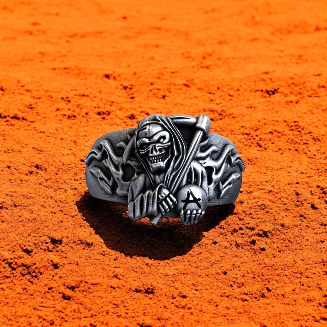 Sterling Silver Reaper Skull Ring: Gothic Biker Band - Etsy