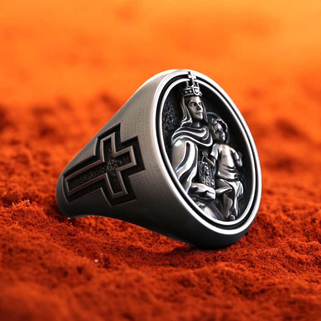 Virgin Mary and Child Ring: Sterling Silver Catholic Signet - Etsy