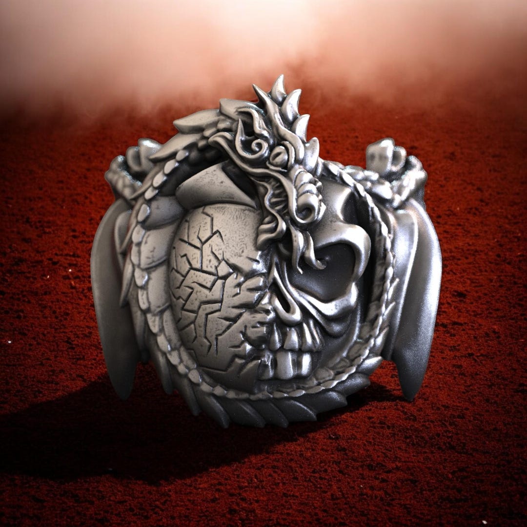 Dragon Skull Ring, 925 Sterling Silver Gothic Ring, Fantasy Dragon ...