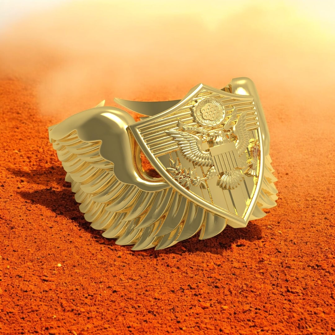 Military Pilot Ring, 925 Sterling Silver Winged Emblem Ring, Patriotic ...