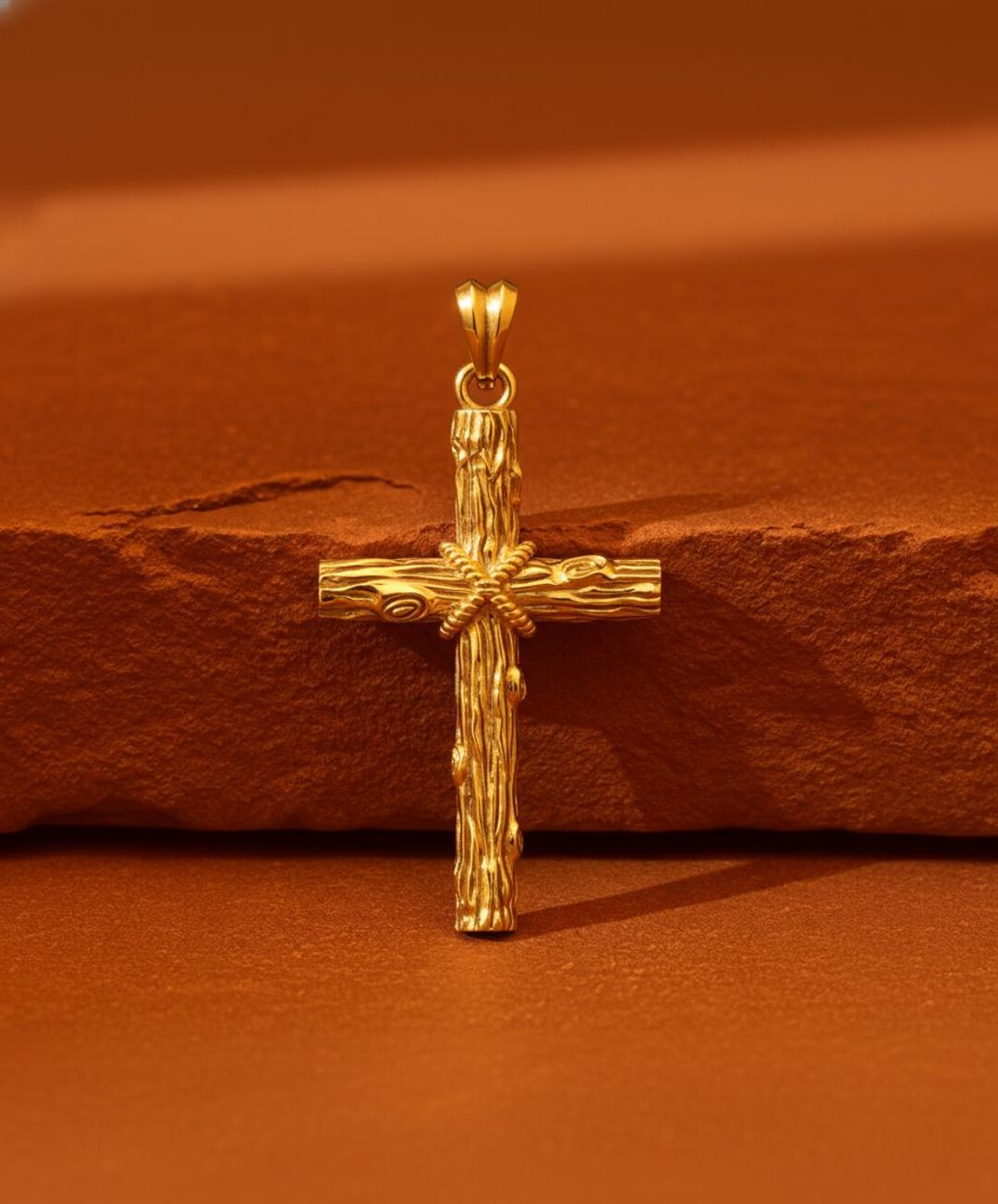Rustic Wood Cross Pendant Necklace, 14k Gold Vermeil - Etsy