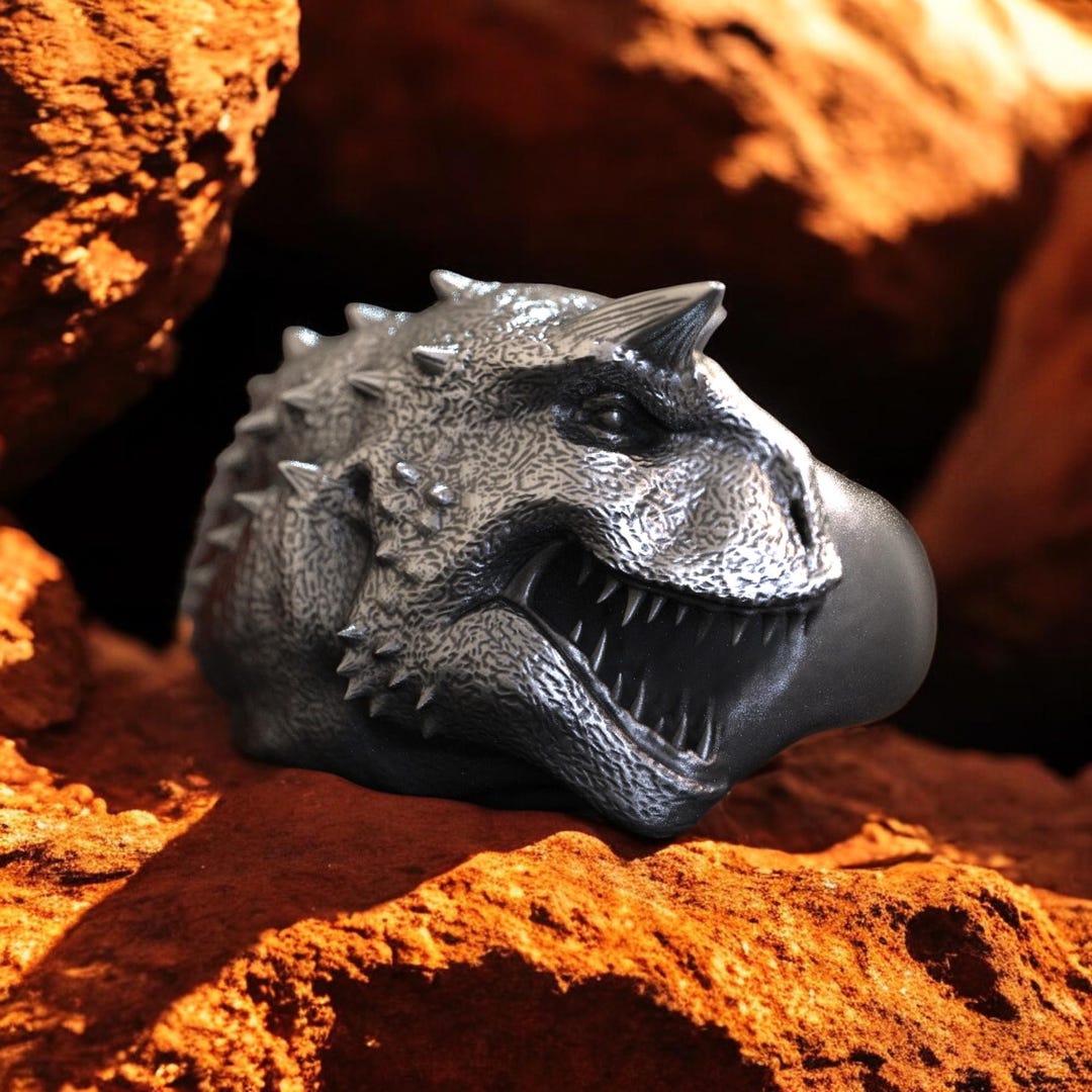 Dinosaur Skull Ring, Spiked T-rex Biker Ring, Handmade Silver Dino Ring ...