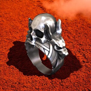 Demon Skull Ring, 925 Sterling Silver Gothic Biker Ring, Handmade Devil ...