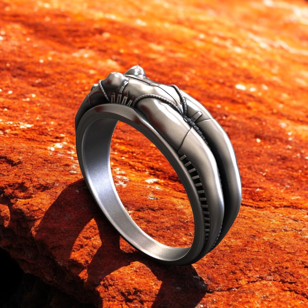 Cyberpunk Alien Sterling Silver Ring: Handmade Sci-fi Statement Jewelry ...