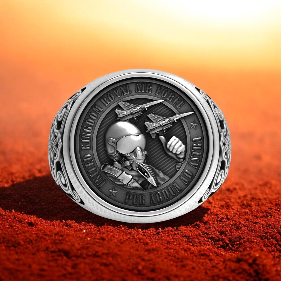 Air Force Pilot Ring, 925 Sterling Silver Military Signet Ring, Fighter ...